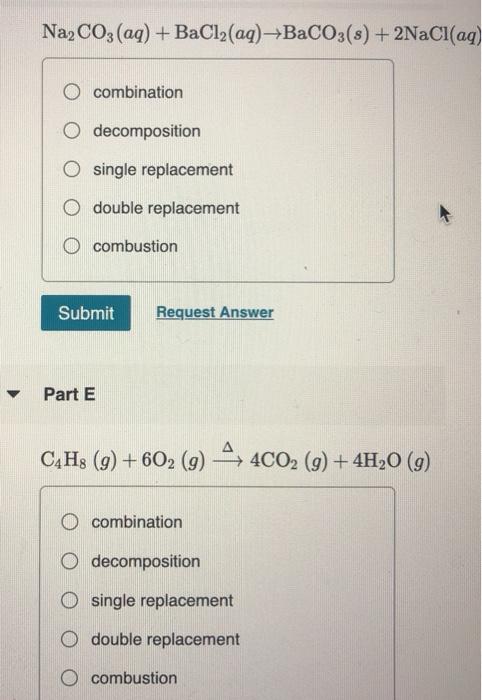 Solved Na2CO3(aq) + BaCl2(aq) +BaCO3(s) + 2NaCl(aq) O | Chegg.com