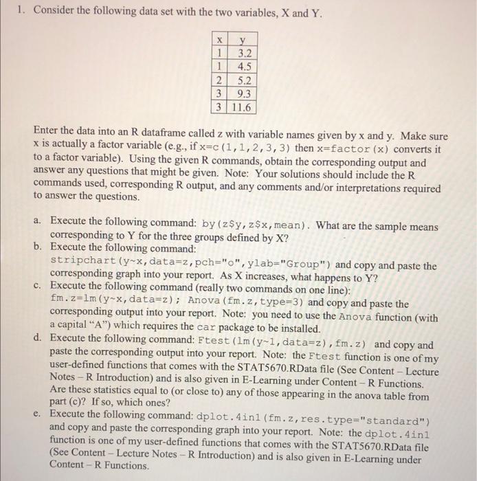 1. Consider the following data set with the two | Chegg.com