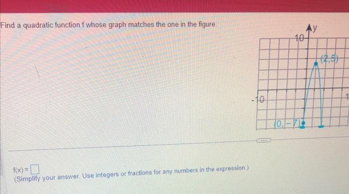 Solved Find a quadratic function f whose graph matches the | Chegg.com