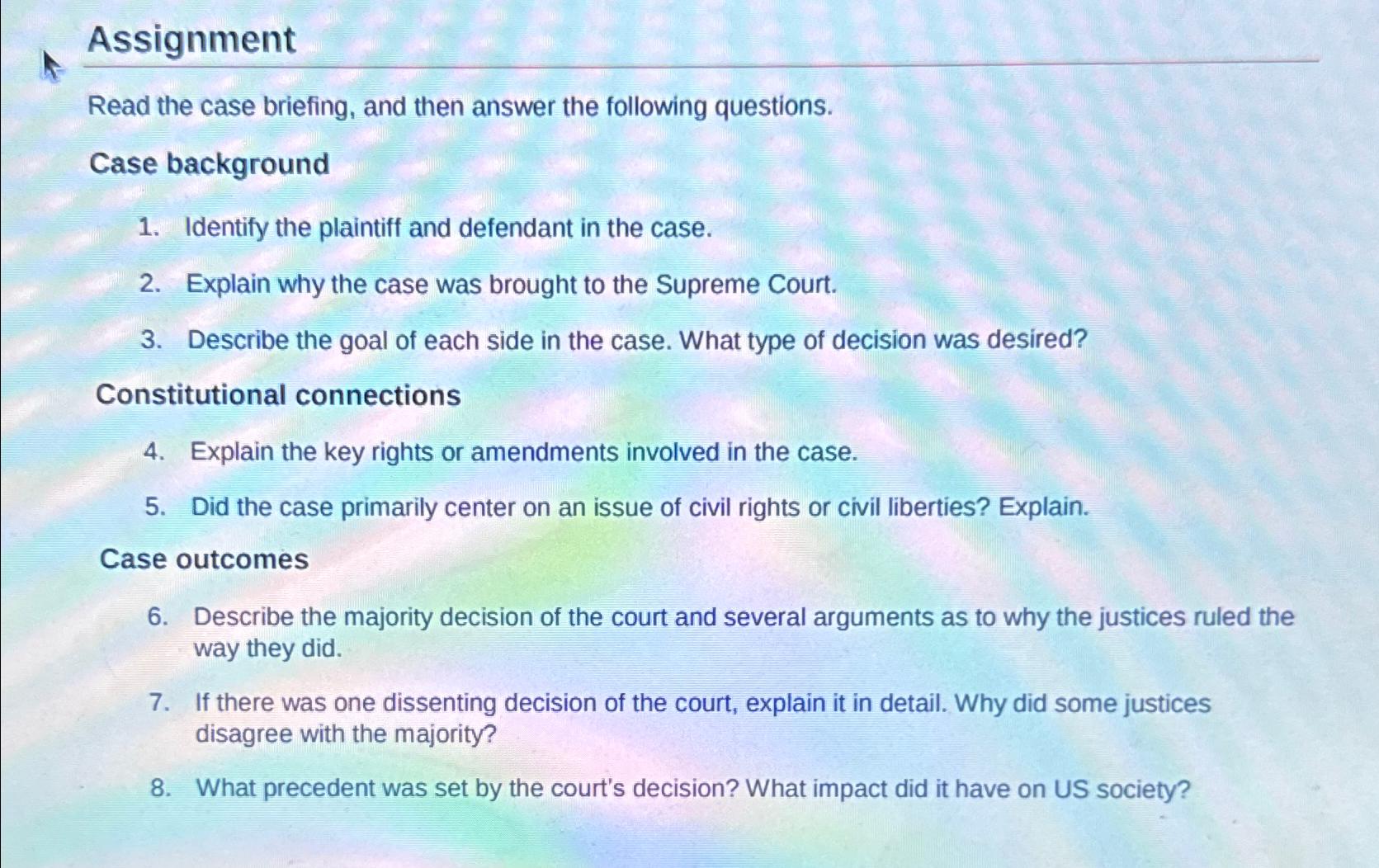 Solved Assignment Summary For this assignment , ﻿you will | Chegg.com