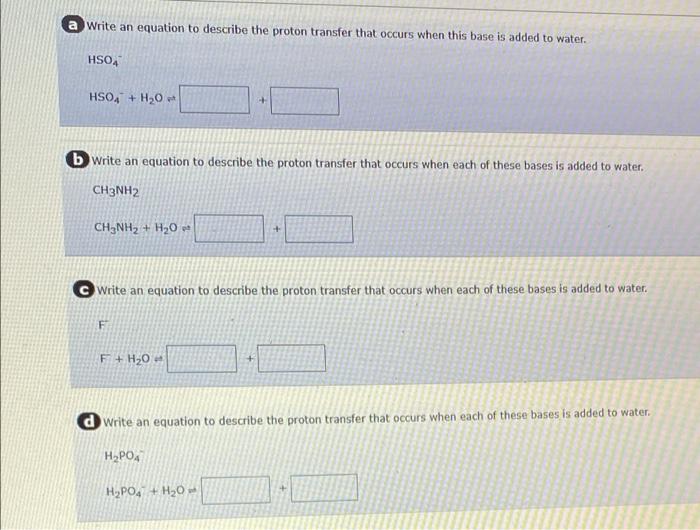 Solved a Write an equation to describe the proton transfer | Chegg.com