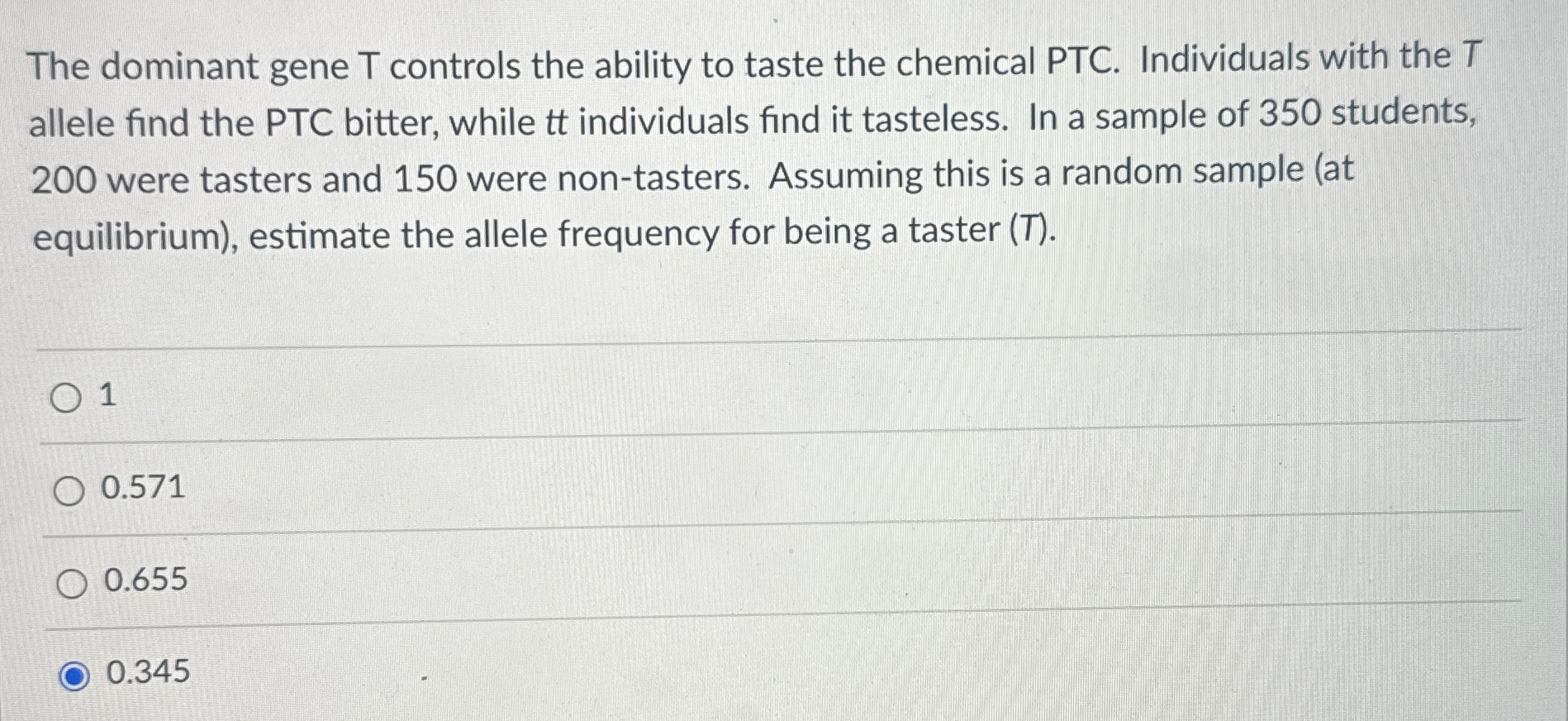 Solved The dominant gene T controls the ability to taste the | Chegg.com