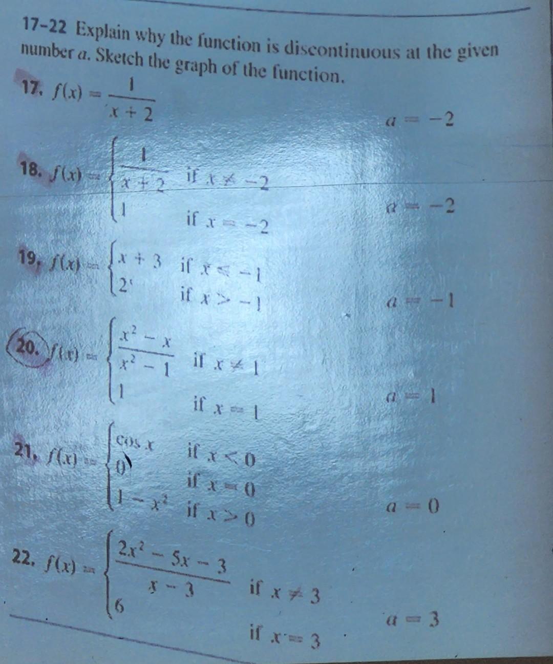 Solved 17-22 Explain why the function is discontinuous at | Chegg.com