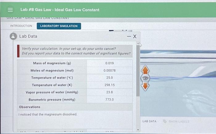 Solved = Lab #8 Gas Law - Ideal Gas Law Constant GTAIS LAW | Chegg.com