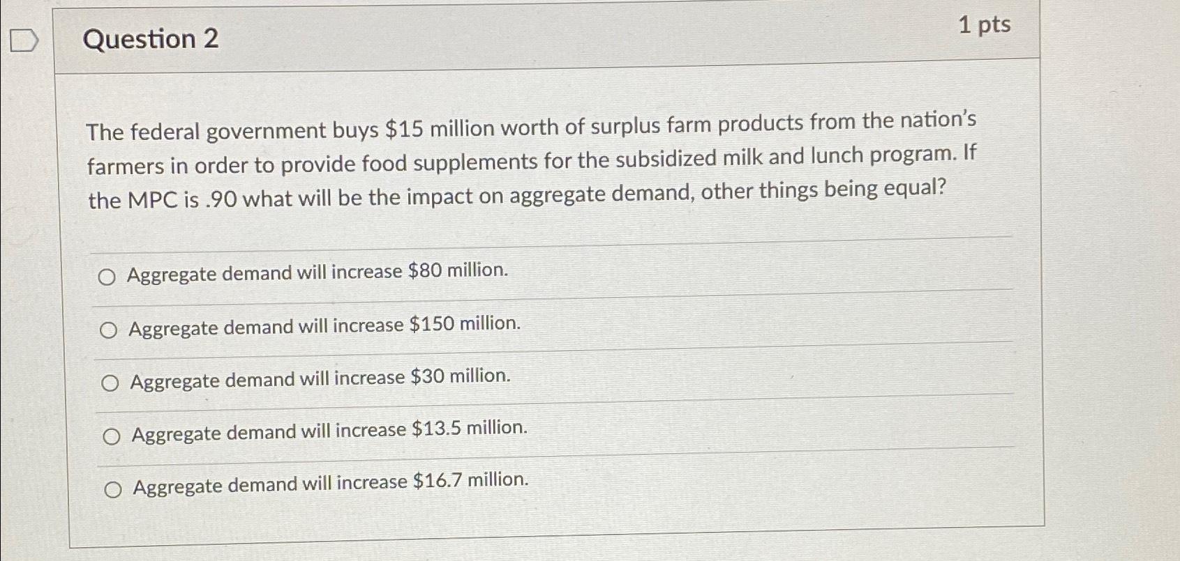 Solved Question 21 ﻿ptsThe federal government buys $15 | Chegg.com