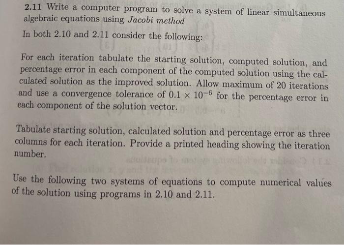 Solved 2.11 Write a computer program to solve a system of | Chegg.com