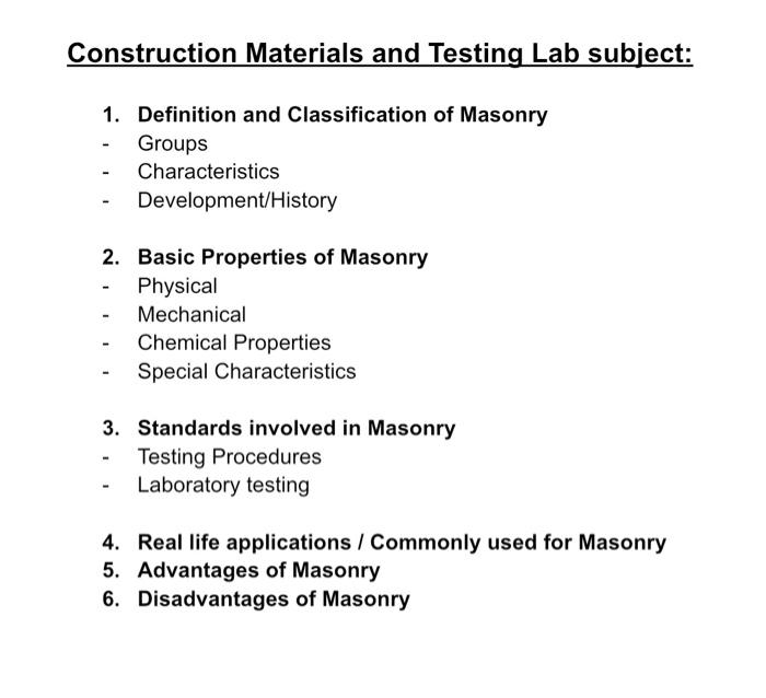 Solved Construction Materials and Testing Lab subject: 1. | Chegg.com