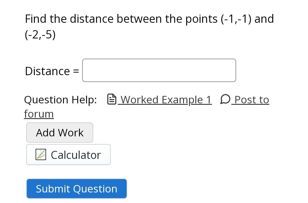 Solved Find the distance between the points (-1,-1) and | Chegg.com