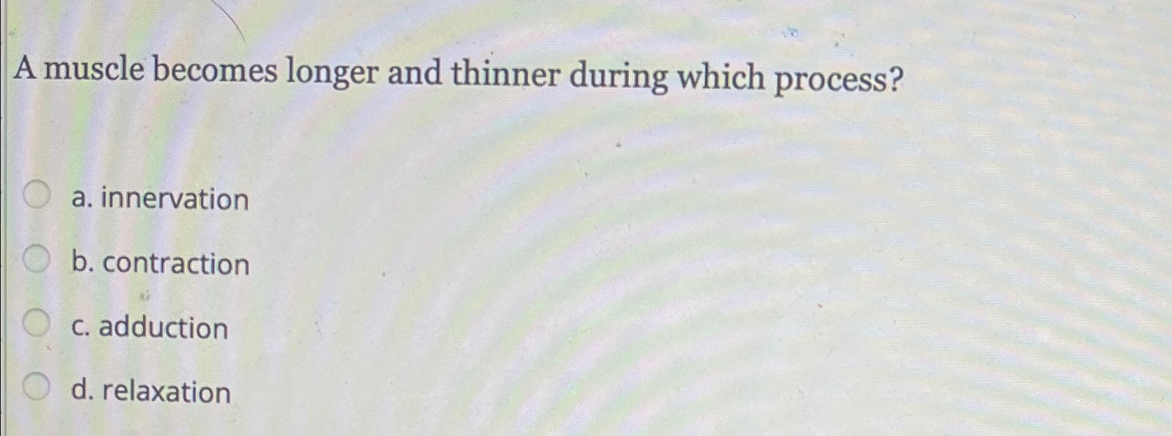 Solved A muscle becomes longer and thinner during which | Chegg.com