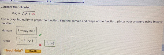 Solved Consider the following. f(x) = x2 + 25 Use a graphing | Chegg.com
