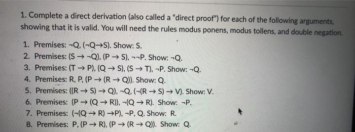 Solved 1. Complete a direct derivation (also called a | Chegg.com