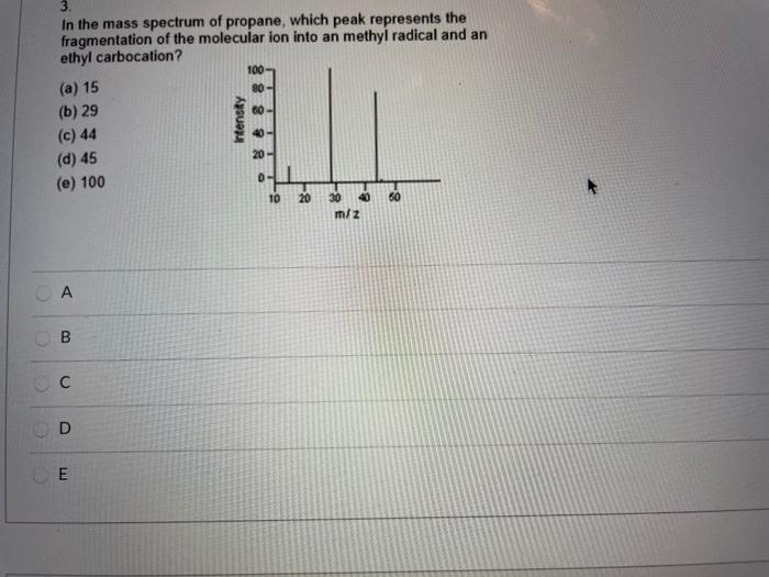 Solved 3. In the mass spectrum of propane, which peak | Chegg.com