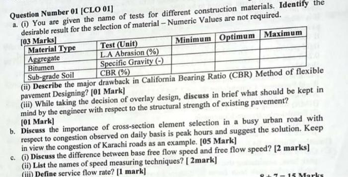 Solved Question Number 01 [CLO 01] a. (i) You are given the | Chegg.com