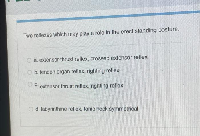 Solved Two reflexes which may play a role in the erect | Chegg.com