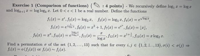 Solved Exercise 1 (Comparison of functions) {Ω:4 points } - | Chegg.com