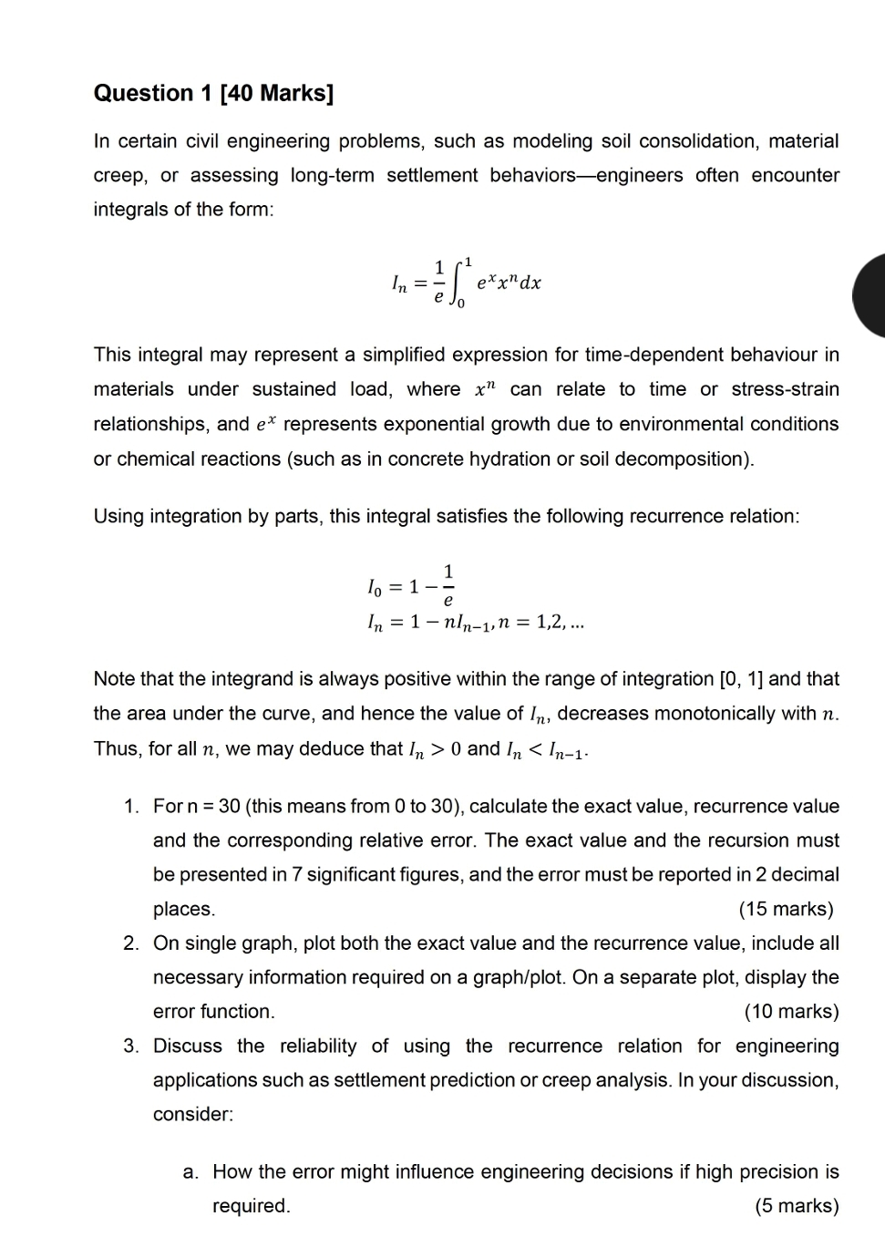 Solved Question 1 [40 ﻿Marks]In certain civil engineering | Chegg.com