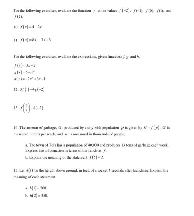 Solved For the following exercises, evaluate the function f | Chegg.com