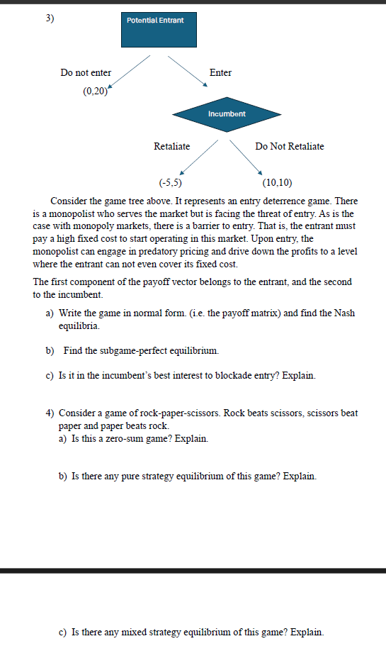 Solved Consider the game tree above. It represents an entry | Chegg.com
