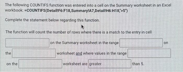 Solved The following COUNTIFS function was entered into a | Chegg.com
