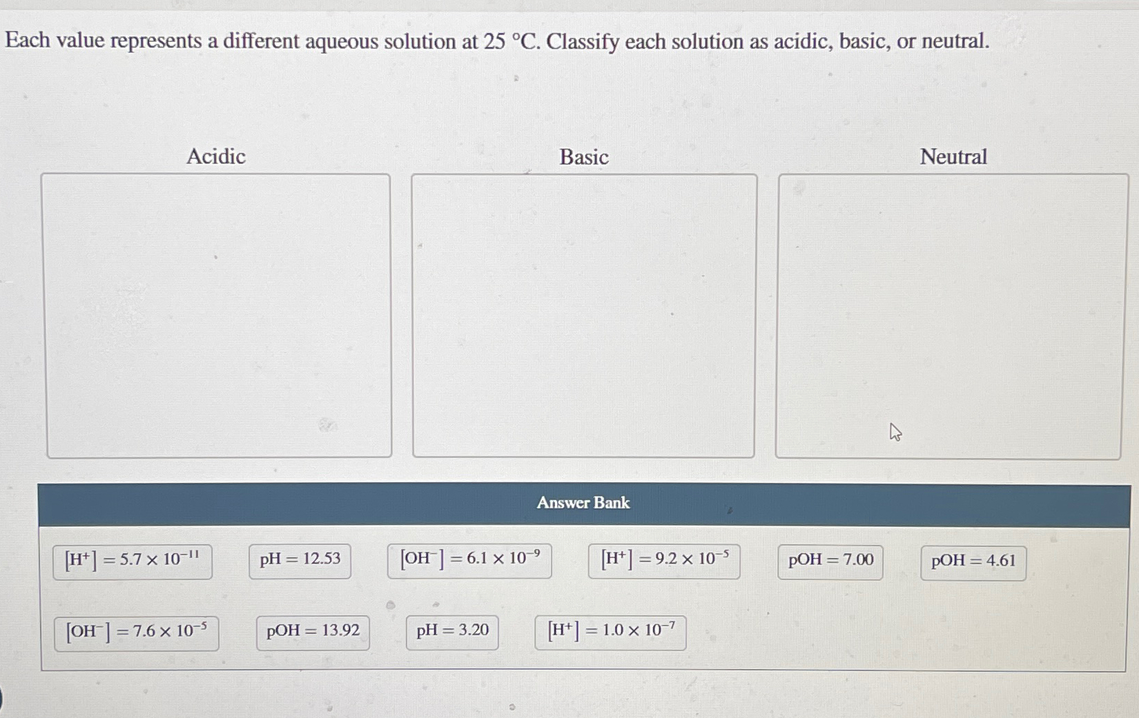 Solved Each value represents a different aqueous solution at | Chegg.com