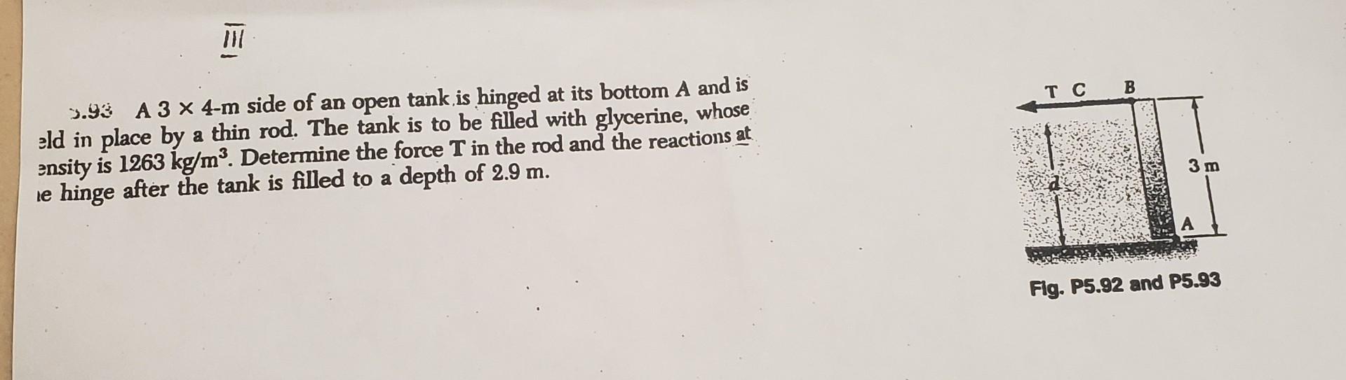 Solved 3.93 A 3×4-m side of an open tank is hinged at its | Chegg.com
