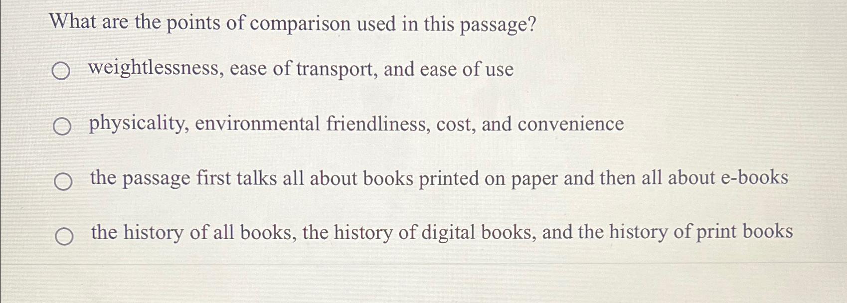 Solved What are the points of comparison used in this | Chegg.com