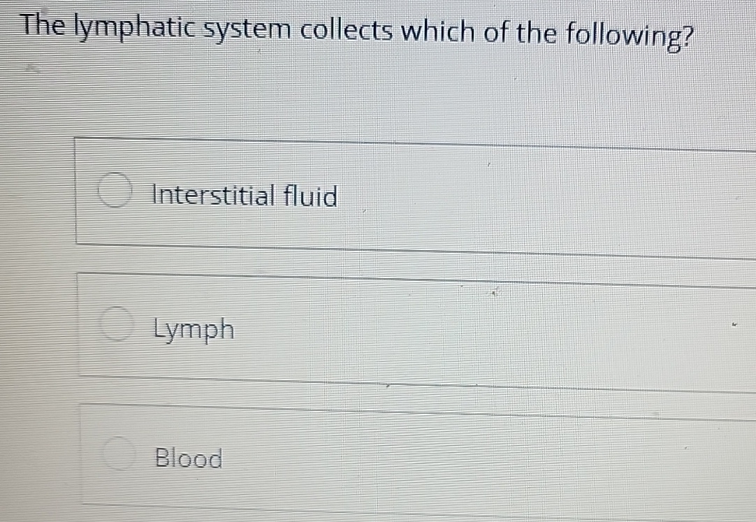 Solved The lymphatic system collects which of the | Chegg.com