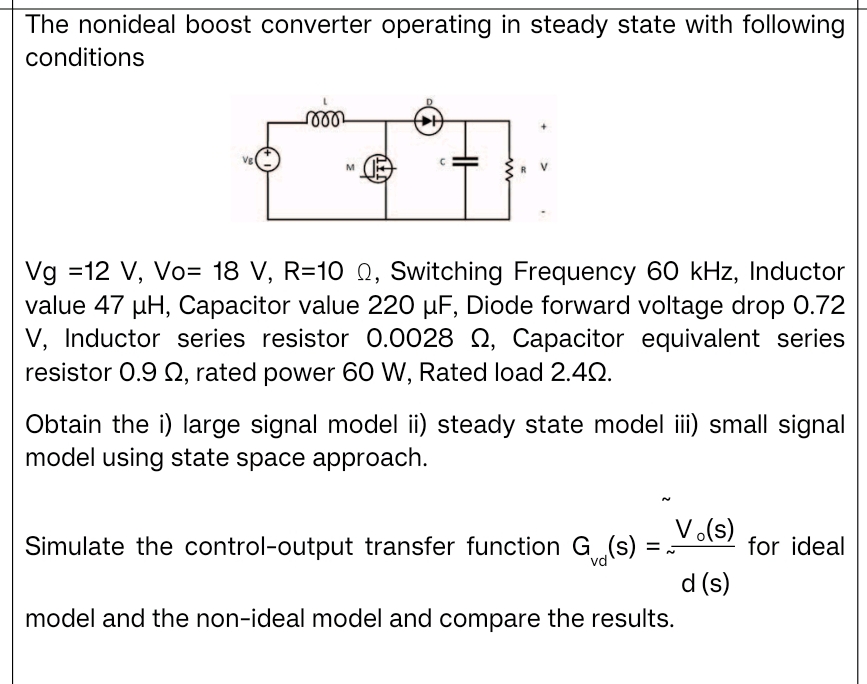 Solved The nonideal boost converter operating in steady | Chegg.com