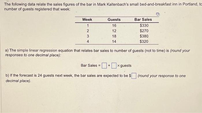 Solved The Following Data Relate The Sales Figures Of The