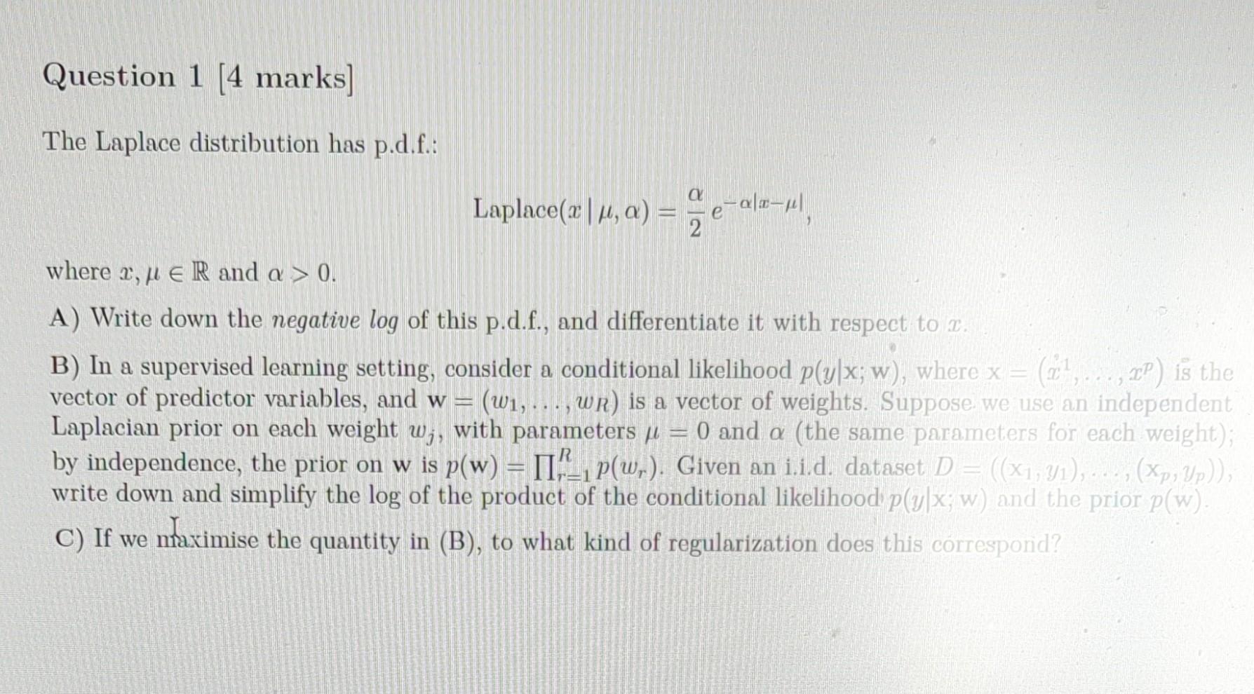 The Laplace distribution has p.d.f.: Laplace | Chegg.com