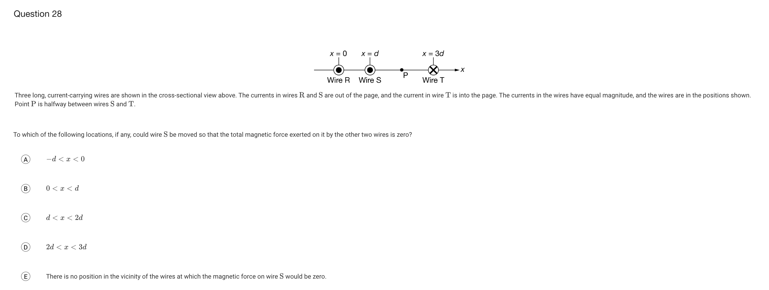 Solved Question 28 ﻿Point P ﻿is halfway between wires S ﻿and | Chegg.com