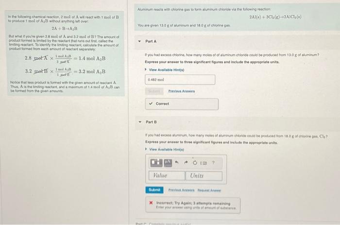 Solved In the following chemicat resction, 2 mal of A will | Chegg.com