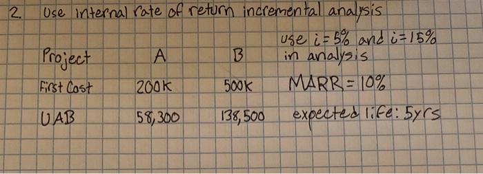 Solved 2. Use internal rate of return incremental analysis | Chegg.com