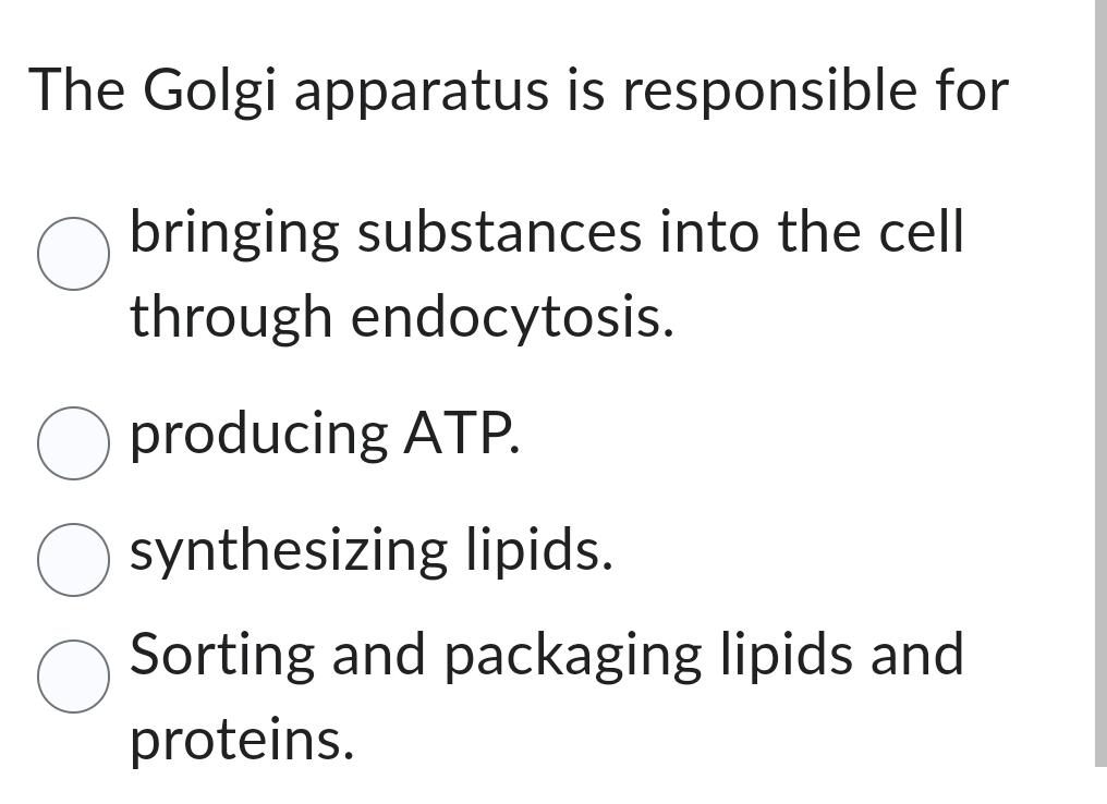Solved The Golgi apparatus is responsible for bringing | Chegg.com