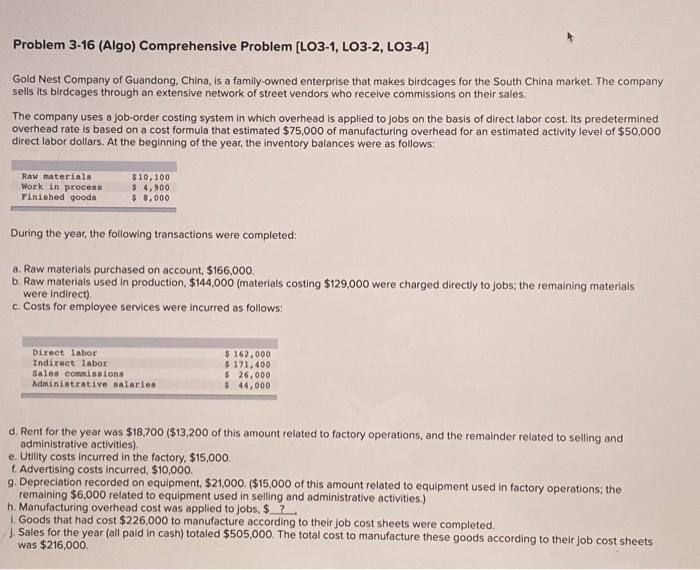 Solved Problem 3-16 (Algo) Comprehensive Problem (LO3-1, | Chegg.com