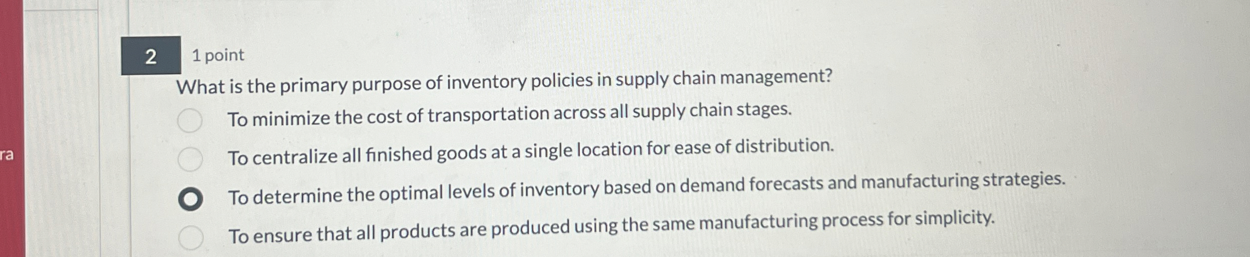 Solved 2 1 ﻿pointWhat is the primary purpose of inventory | Chegg.com
