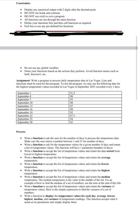 Solved Constraints: - Display any numerical output with 2 | Chegg.com