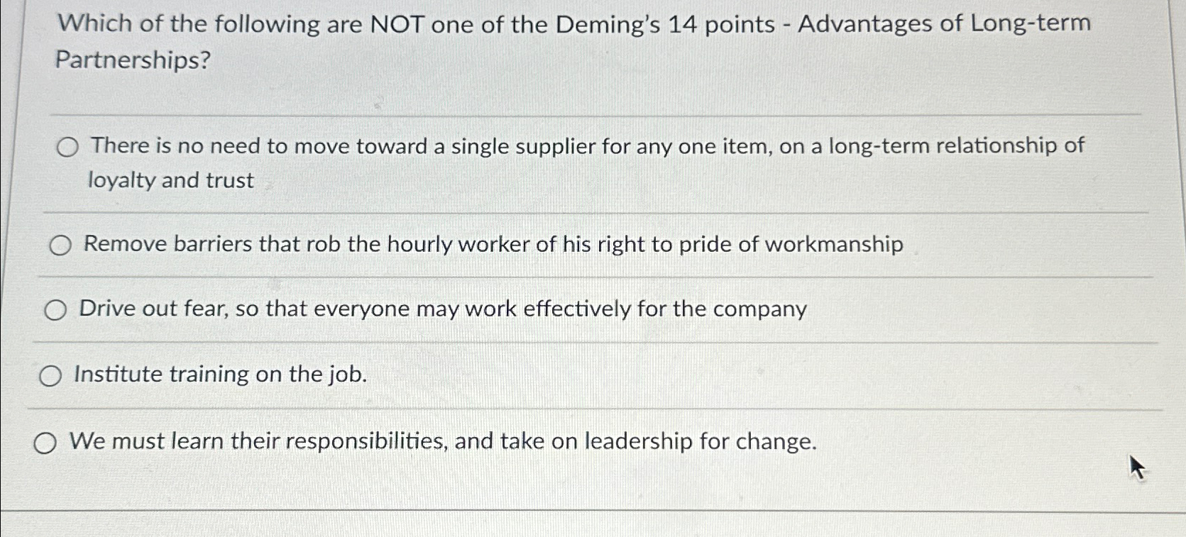 Solved Which of the following are NOT one of the Deming's 14 | Chegg.com
