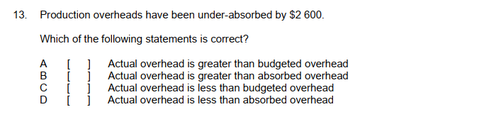 Solved Production overheads have been under-absorbed by | Chegg.com