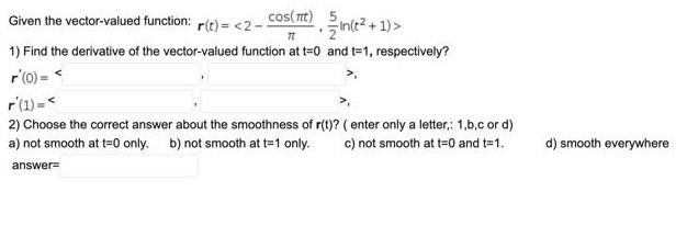 Solved inte2+1 . TT Given the vector-valued function: r(t) = | Chegg.com