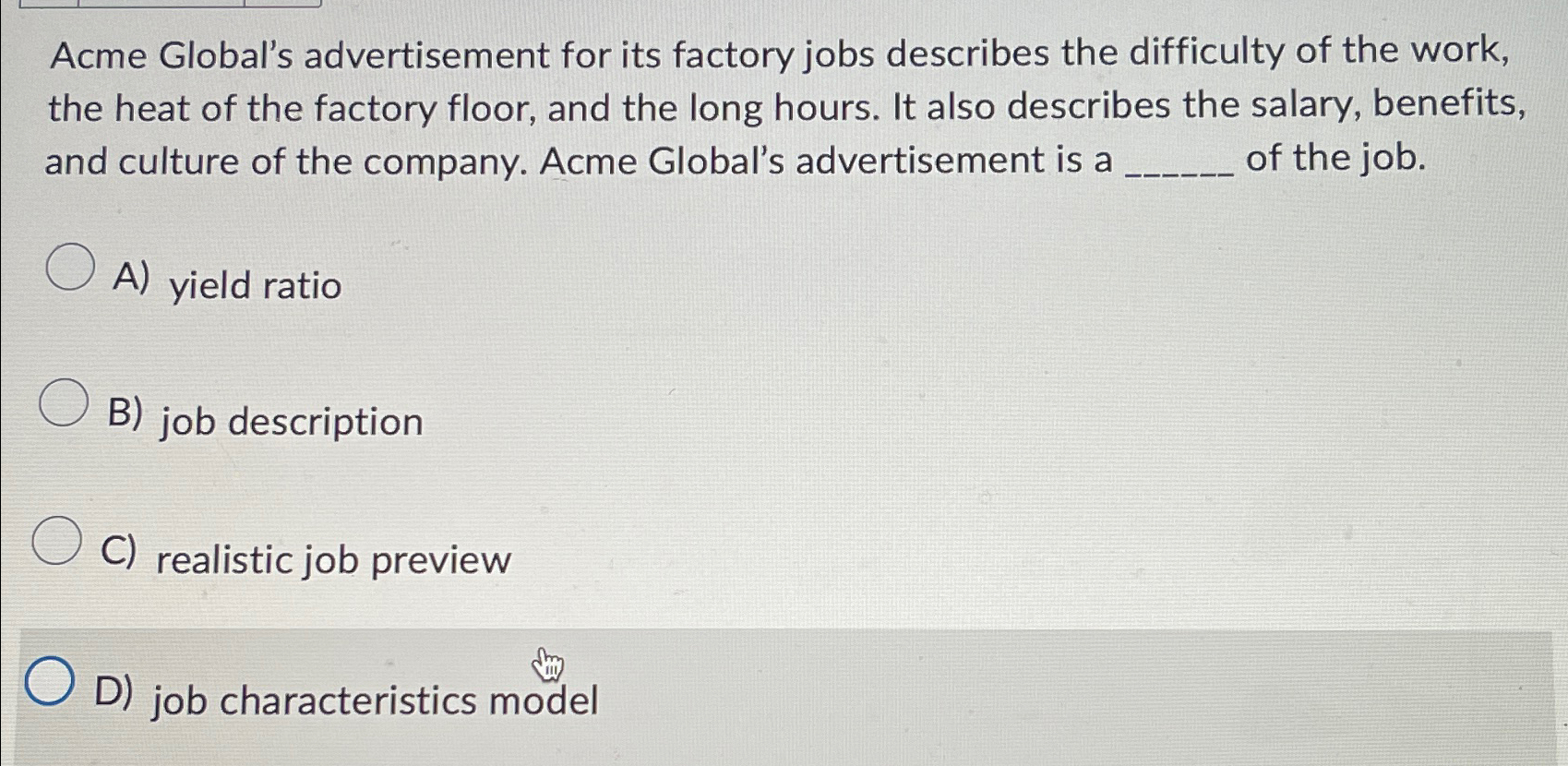 Solved Acme Global's advertisement for its factory jobs | Chegg.com