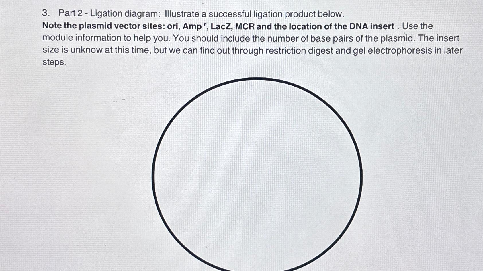 Part 2 - ﻿Ligation diagram: Illustrate a successful | Chegg.com