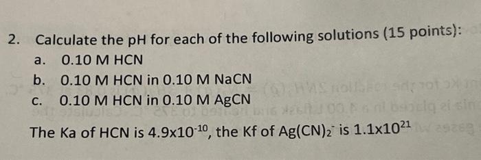 Solved 2. Calculate the pH for each of the following | Chegg.com