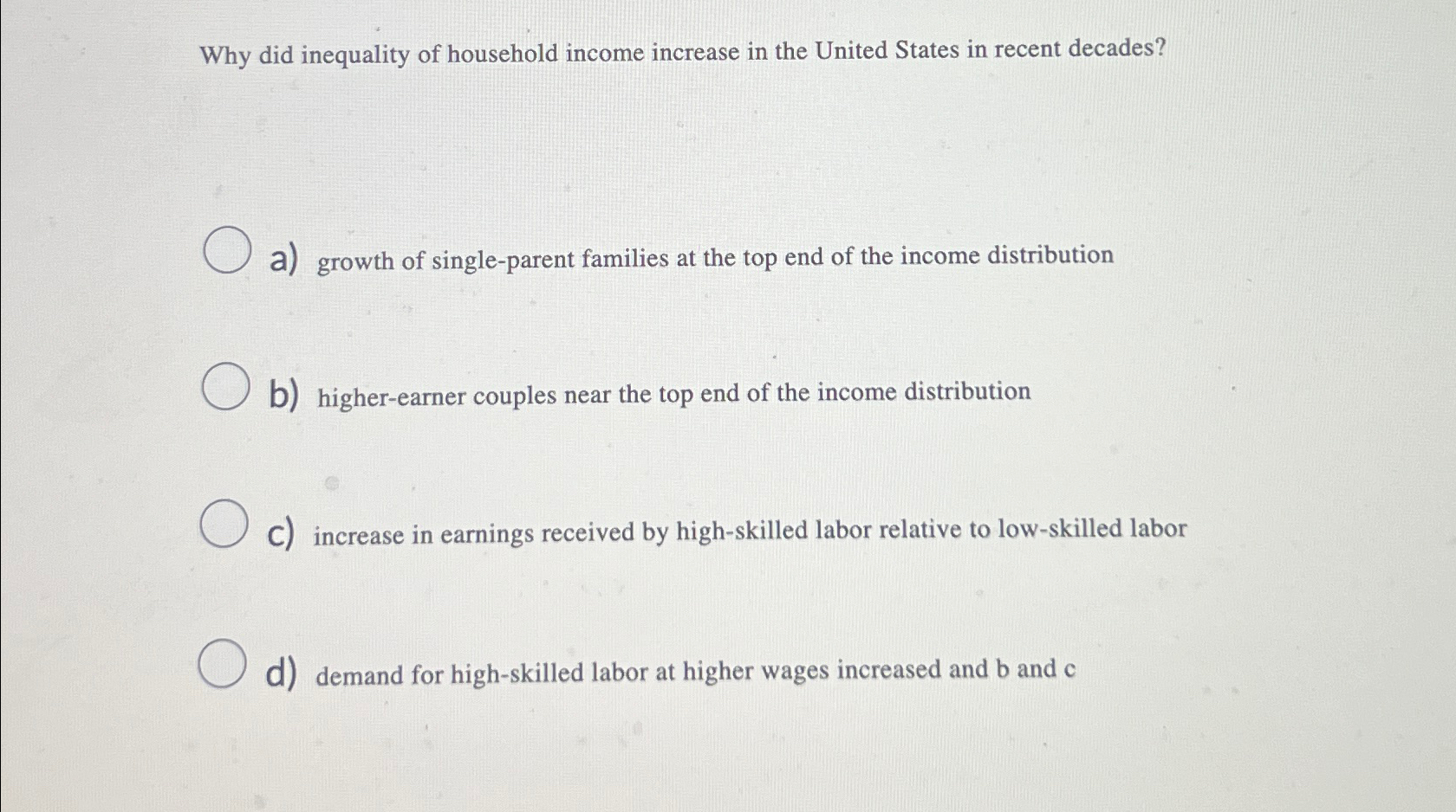 Solved Why did inequality of household income increase in | Chegg.com