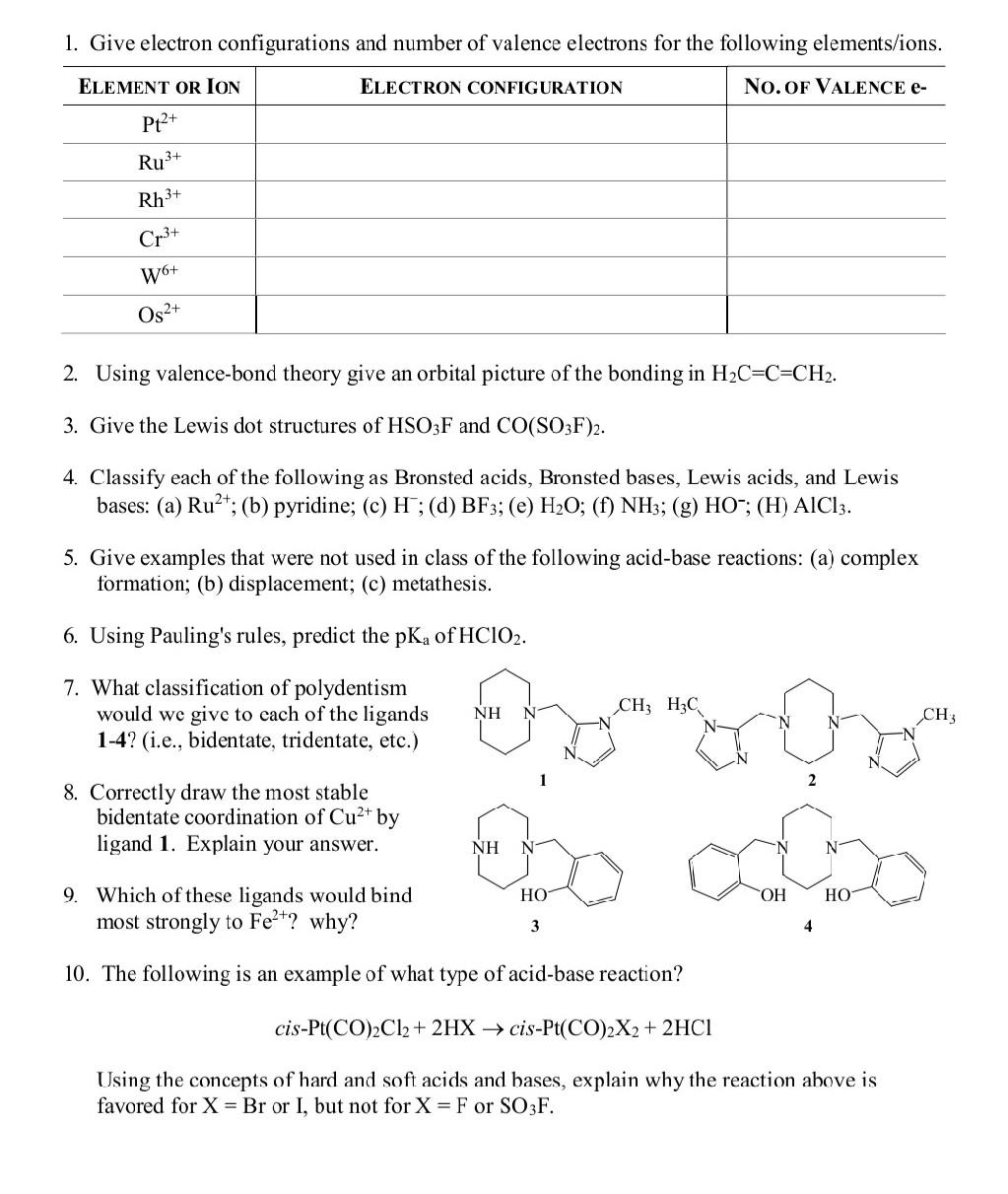 Solved 1. Give electron configurations and number of valence | Chegg.com