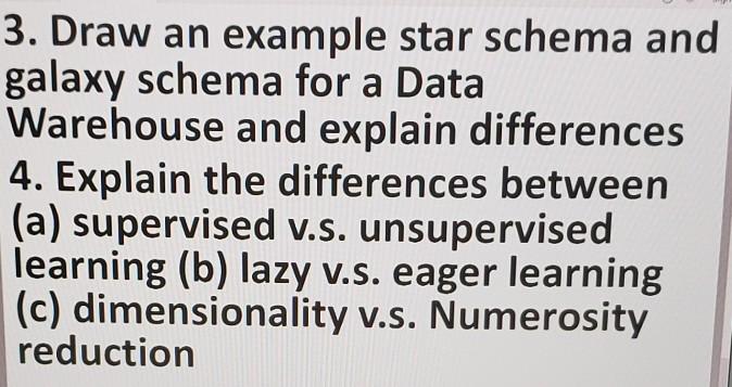 Solved 3. Draw an example star schema and galaxy schema for | Chegg.com