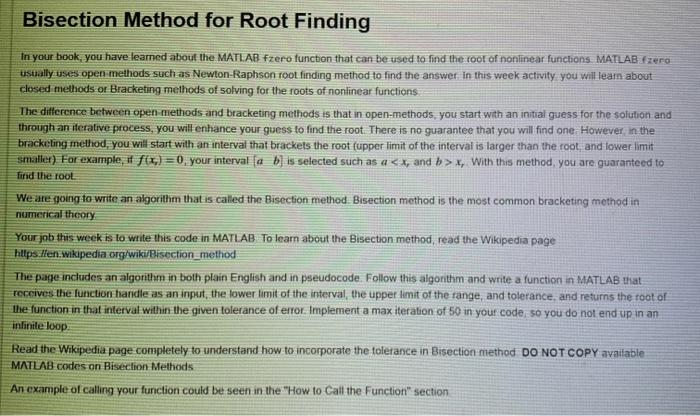 Solved Bisection Method for Root Finding In your book, you | Chegg.com