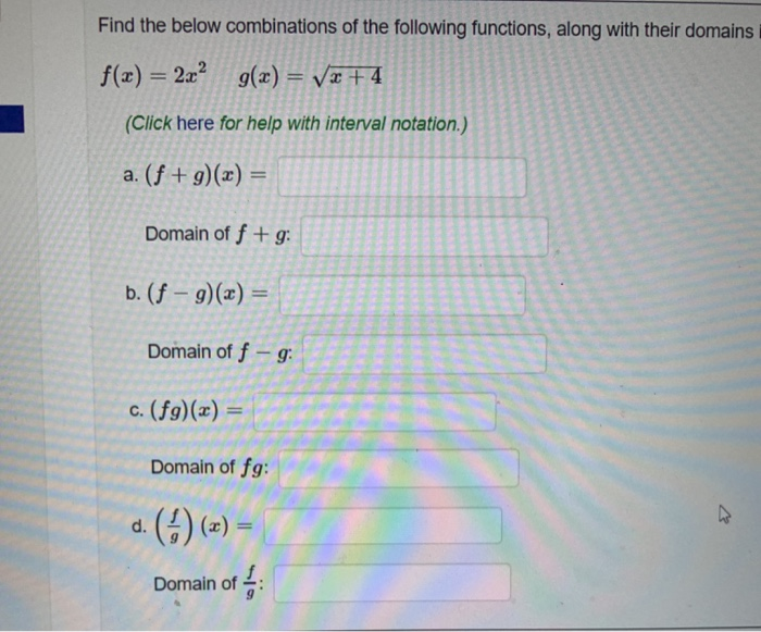 Solved Combining Functions Using Algebraic Operations Find | Chegg.com
