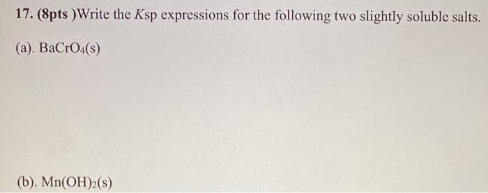 Solved Write the Ksp expressions for the following two | Chegg.com