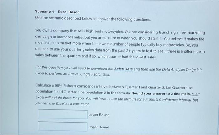 Solved Scenario 4 - Excel Based Use the scenario described | Chegg.com